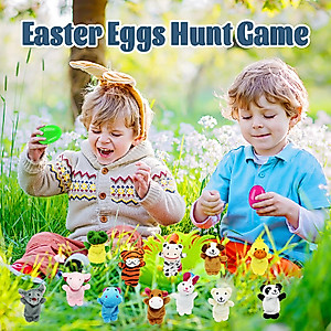 VEALIZUU 12 Pack Easter Eggs with Mini Plush Animals Finger Puppets Toys for Kids, Perfect for Easter Egg Hunt Game, Easter Party Favors, Easter Gift for Kids