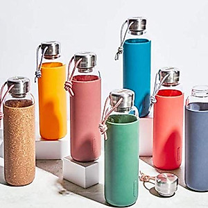 Black+Blum Leak-Proof, Lightweight Travel Protective Sleeve Glass Water Bottle, 600ml/ 20fl oz, Olive