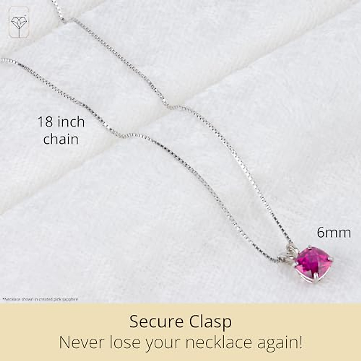 MAX + STONE 925 Sterling Silver 6mm Cushion Cut January Birthstone Garnet Solitaire Pendant Necklace for Women with 18 inch Box Chain