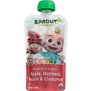CoComelon Sprout Organic Baby Food Apple Oatmeal Raisin with Cinnamon, 3.5 Oz Pouch
