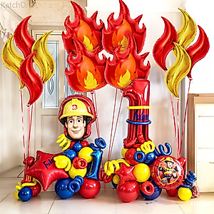 KatchOn, Big Fire Balloons Set - 28 Inch, Pack of 12 | Red and Gold Flame Balloons for Firetruck Birthday Decorations | Flame Decorations for Firefighter Birthday Party Decorations | Fire Decorations