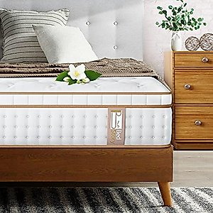 BedStory 10 Inch Queen Mattress, Gel Memory Foam Hybrid Mattress in a Box with Pocket Coil Innerspring, White Luxury Medium Firm Queen Size Mattress for Pressure Relief, Made in USA
