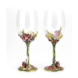 Bestbling Dragonfly Enamel Handcraft Artisan Painted Wine Glass Gift, Set of 2
