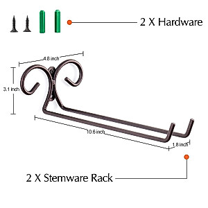 HOWDIA Wine Glass Rack Wall Set of 2 Bronze, Stemware Rack, Wine Glasses Holder Storage Hanger Organizer Metal for Cabinet Kitchen or Bar