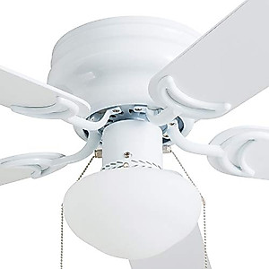 Prominence Home Alvina, 42 Inch Traditional Flush Mount Indoor LED Ceiling Fan with Light, Pull Chain, Dual Finish Blades, Reversible Motor - 80092-01 (White)