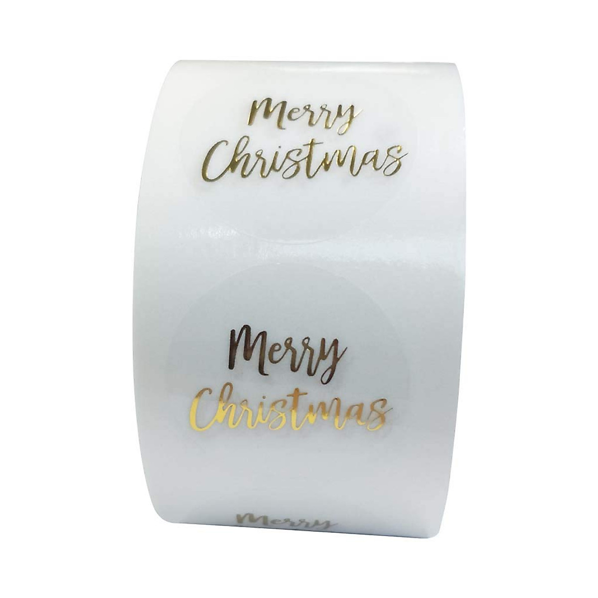 Lanema Merry Christmas Sticker 500pcs/Roall 1 Inch Gold Foil Round Seal Sticker Transparent Sticker for Business Hand Gift Envelope