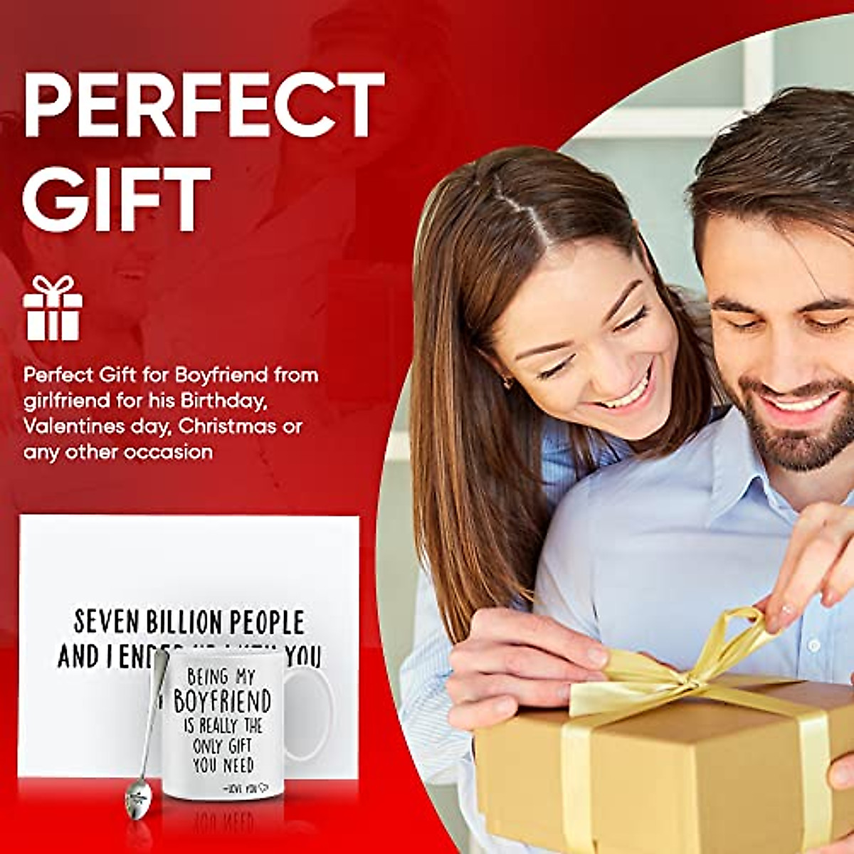 Being My Boyfriend Coffee Funny Mug - Best Boyfriend Gag Gifts - Unique Valentines Day, Anniversary or Birthday Present Idea For Him From Girlfriend - 11 oz Tea Cup White, Spoon and Funny Card