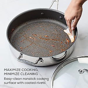 Circulon C1 Series Clad Stainless Steel with ScratchDefense Technology Cookware Nonstick Induction Saute Pan with Lid and Helper Handle, Metal Utensil Safe, 5 Quart - Polished Stainless Steel