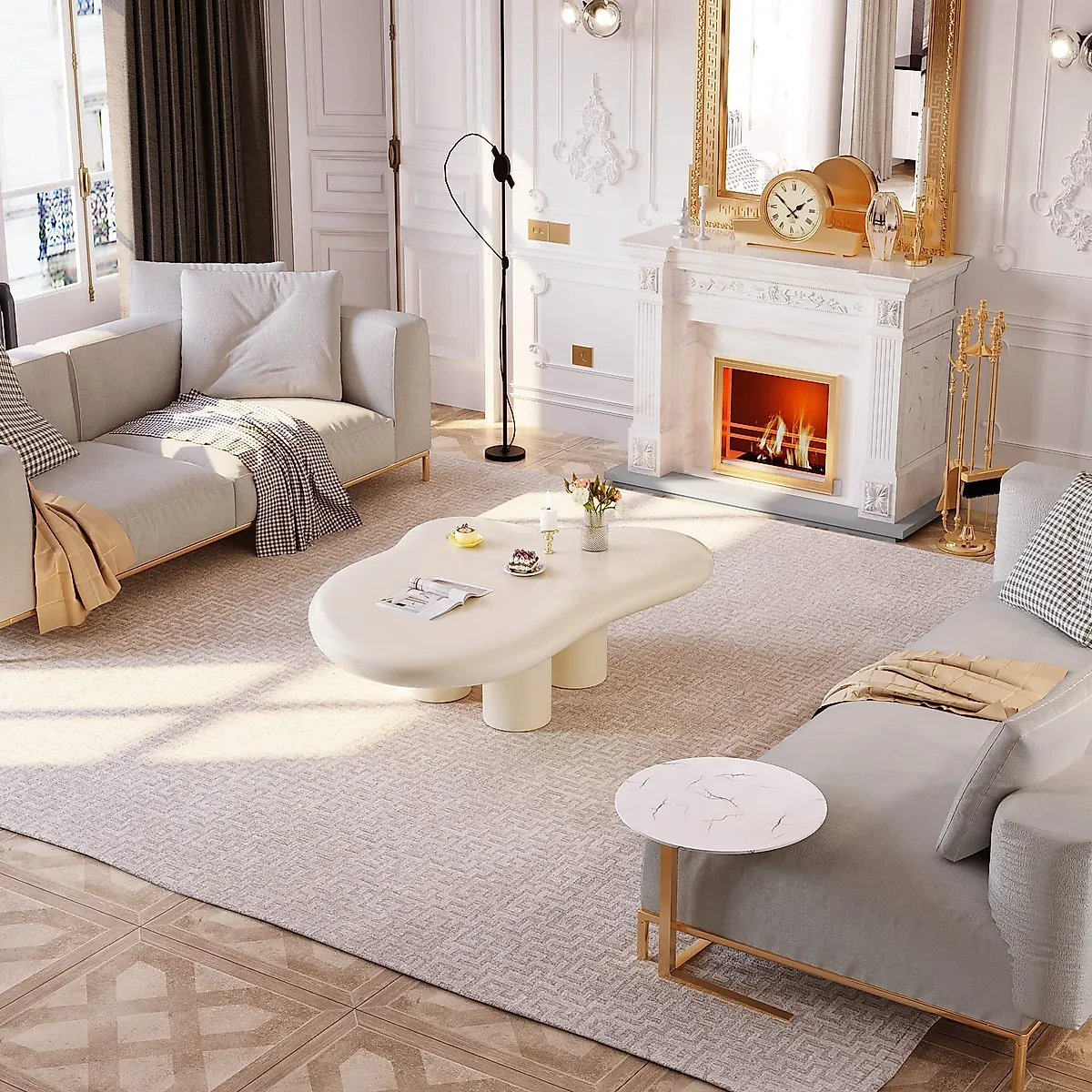 Guyii Cloud Coffee Table, Cute White Modern Tea Table, Irregular Indoor End Table for Living Room, Free Shape with 4 Legs, 41.02 Inches