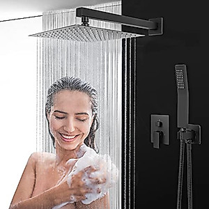 NearMoon Wall Supply Elbow with Handheld Shower Holder - Solid Brass Square Shower Bracket with Flange G1/2 Shower Hose Connector, Wall Mounted Drop Union Male Water Outlet (Matte Black)