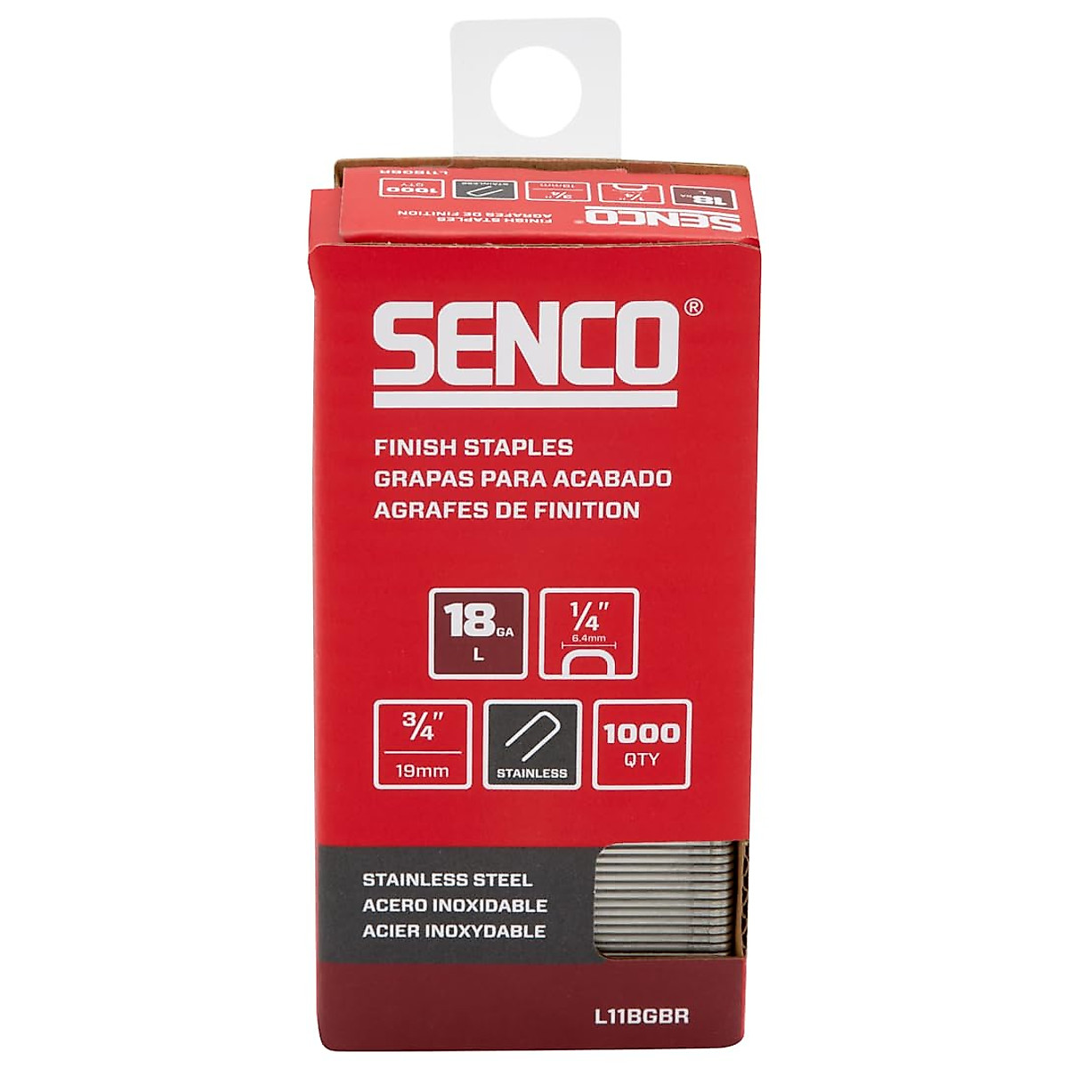 SENCO L11BGBR 3/4" 18 Gauge 1/4" Crown Finish Staples, Stainless Steel Finish 1,000 Count Pack