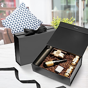 AJH3 ESSENTIALS Deluxe Gift Box: Elegant 10.5x7.5x3.1 Inches Box with Ribbon and Magnetic Closure - Great for All Occasions (1 Pack) (Black)