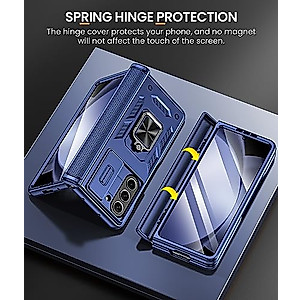 Caka Case Designed for Galaxy Z Fold 5 Case with Screen Protector, 360°Ring Magnetic Kickstand & Camera Cover & Hinge Protector for Samsung Galaxy Z Fold 5 Phone - Navy Blue