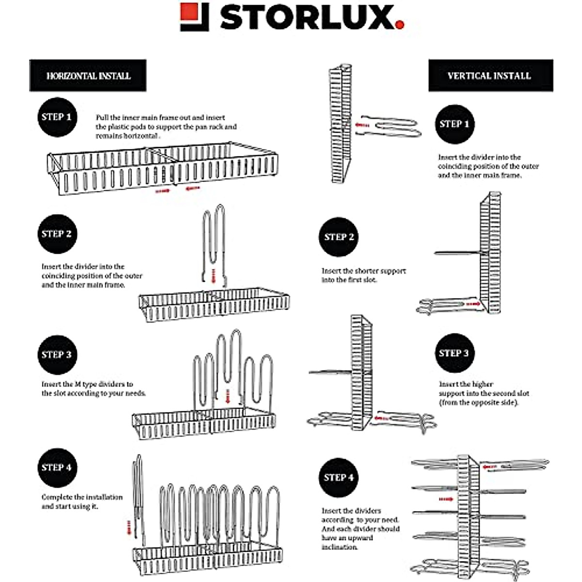 STORLUX Pots and Pans Organizer : Rack for under Cabinet, Expandable Pot Lid Kitchen Cabinet Organizer Holder with 10 Adjustable Compartment, for Cutting Board, Cast-iron Pan, Heavy Cookware