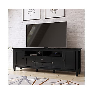SIMPLIHOME Warm Shaker Style Solid Wood TV Media Stand, 72 inch Wide, Farmhouse Rustic, Living Room Entertainment Center, Storage Shelves and Cabinets, for Flat Screen TVs up to 80 inches in Black