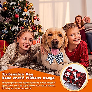 3 Rolls 19.5 Yards Paw Print Ribbon Dog Bone Ribbon Dog Paw Wrapping Ribbon Paw Print Wired Edge Ribbon Decorative Wrapping Ribbons for DIY Wrapping Craft（Beige, Red Black Plaid, White Black Plaid）