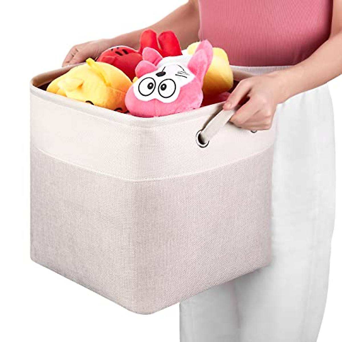Fabric Cube Storage Boxes Foldable Storage Bins Silver Khaki and Beige Patchwork Storage Baskets Cube Storage Bins with Handle Cubes Inserts Storage for Home and Office Supplies 13x13x13 cube organizer bin 3 Pcs/Pack