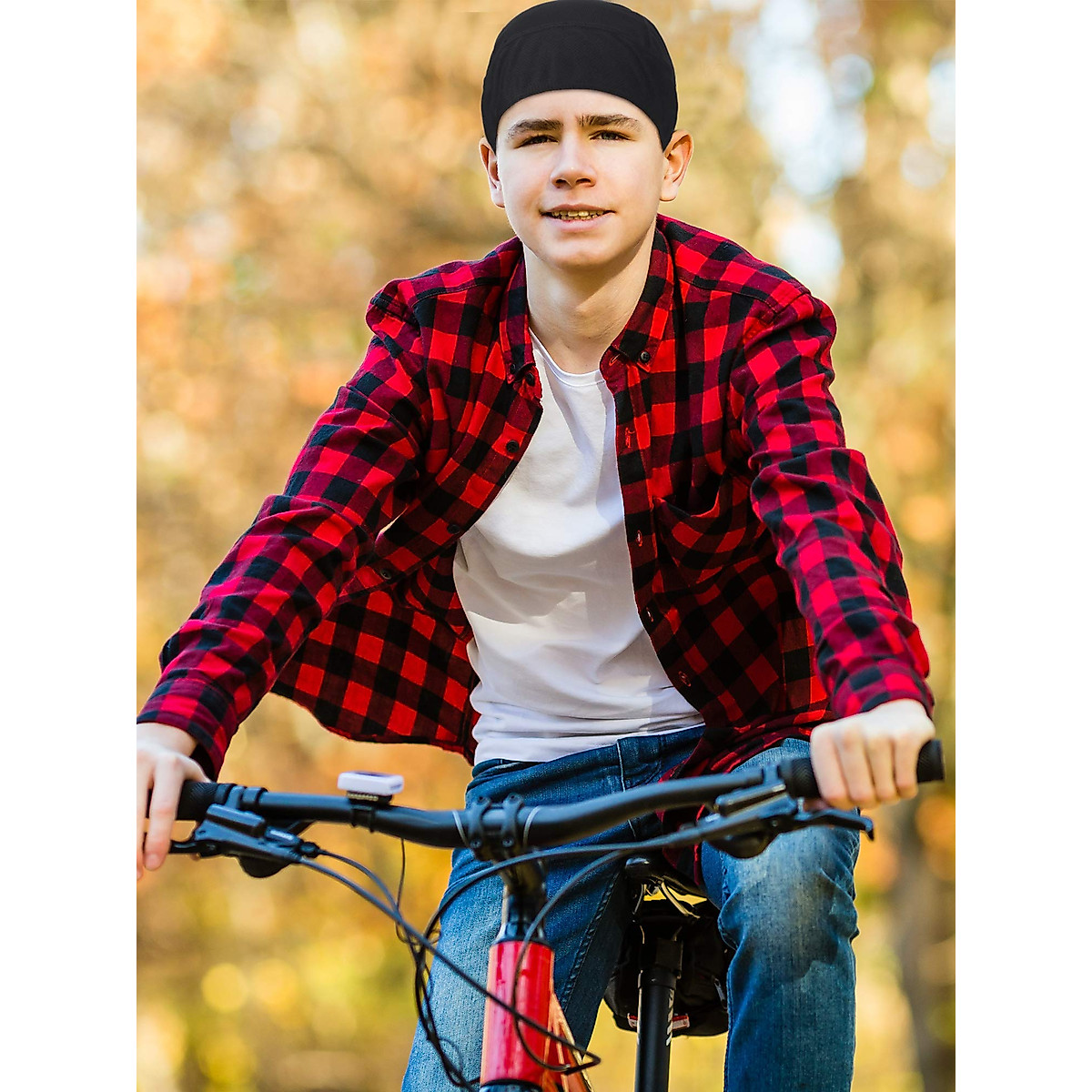 6 Pieces Sweat Wicking Beanie Cap Helmet Liner Skull Cap Breathable Cycling Head Wrap for Women Men Outdoor Activities (Black)