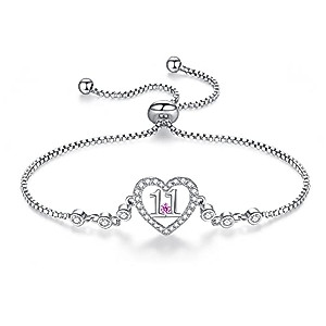 Desimtion Gifts for 11 Year Old Girls,Age 11th Birthday Present Ideas for Daughter Granddaughter Niece,Heart Adjustable Bracelets for 11 Year Old Girl Jewelry Gifts for Teen Girls Ideas