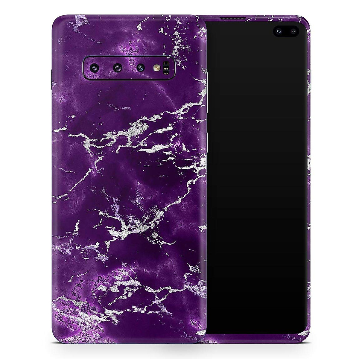 DesignSkinz Purple Marble & Digital Silver Foil V7 Protective Vinyl Decal Wrap Skin Cover Compatible with The Samsung Galaxy S20 (Screen Trim & Back Glass Skin)