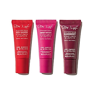 Dr.Lipp, Superfood Tints. 4-In-ONE. Lip Gloss, Lip Tint, Cheek Blush, Tinted Eye Gloss. 100% natural-origin. 3 x 8ml Tubes.