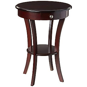 Frenchi Furniture Wood Round Table with Drawer and Shelf ,Espresso