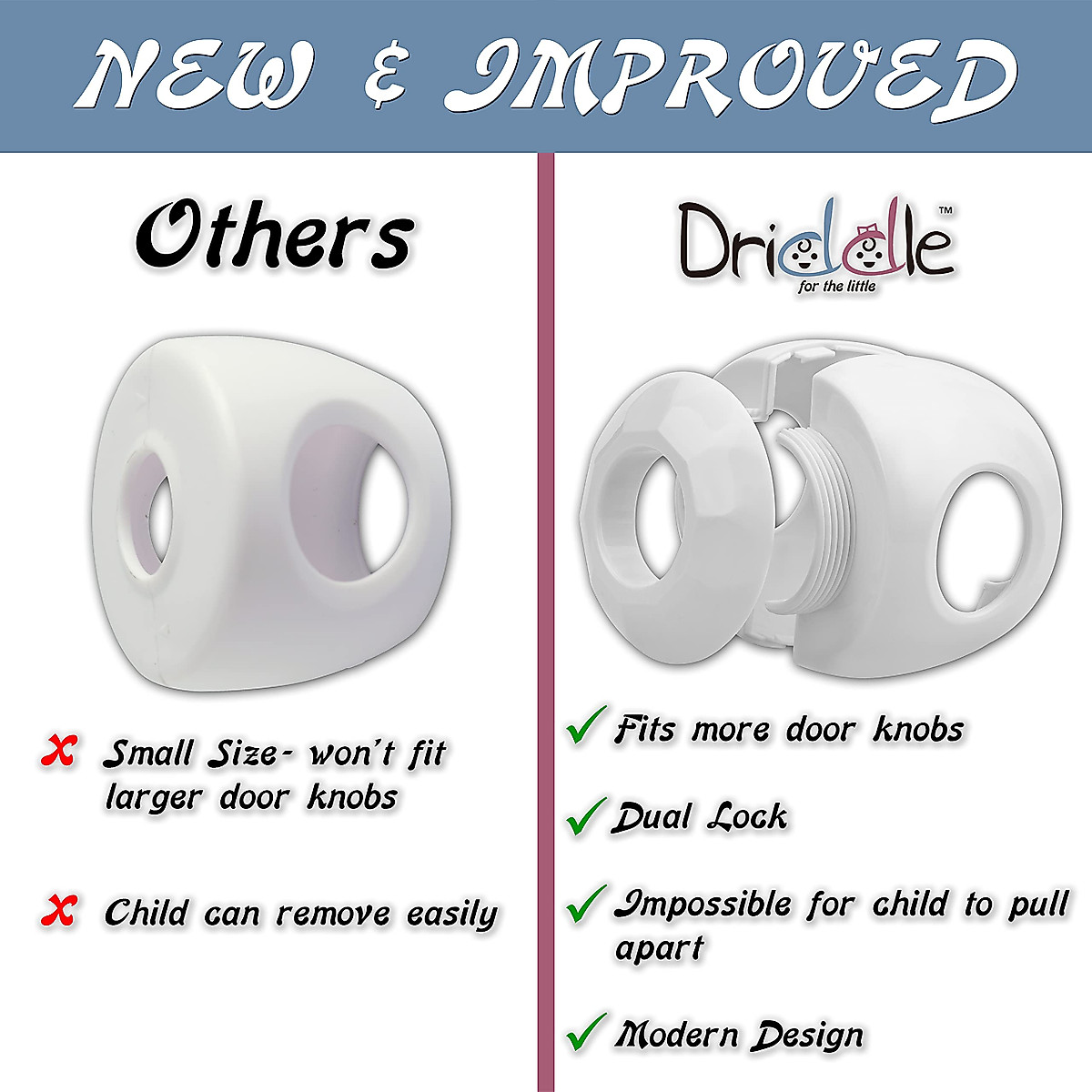 Driddle Door Knob Safety Cover for Kids - 5 Pack - Baby Proof Door Knob Covers - Door Locks for Kids Safety Child Proof - White