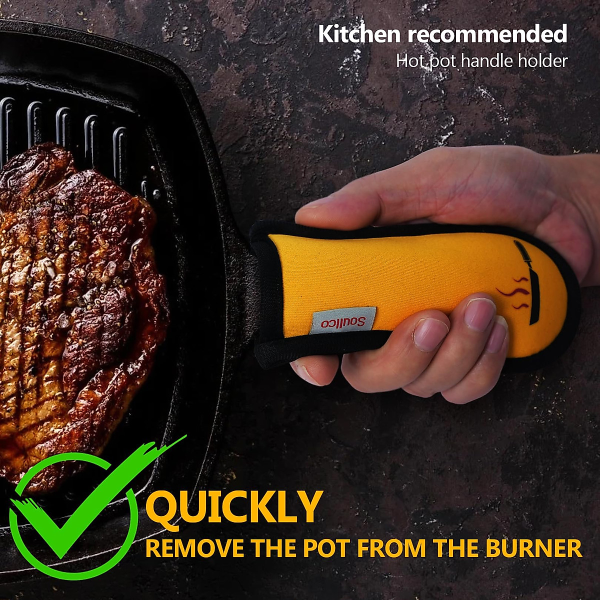 Skillet Handle Cover, Potholder Set Cast Iron Skillet Handle Cover Heat-Resistant Hot Pan Handle Wrap Sleeve, Non-Slip for BBQ Cookware (Multicolor)