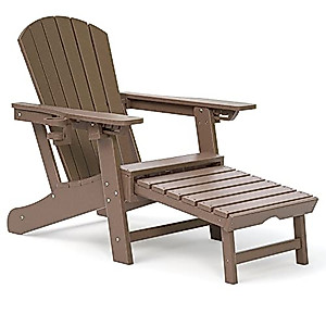 TORVA Folding Adirondack Chair Lawn Outdoor Fire Pit Chairs Adirondack Chairs Weather Resistant/Adirondack Retractable Ottoman（Brown Color）
