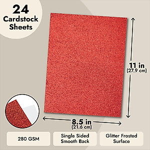 Bright Creations 24 Sheets Red Glitter Cardstock Paper 8.5 x 11 for Scrapbooking, DIY Projects, Arts and Crafts (280gsm)