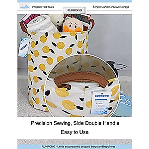 RUNRONG Large Size Round Storage Basket Foldable Waterproof Canvas Laundry Hamper with Handles Nursery Organizer for Bedroom /Living Room/Bathroom(RUN Round Orange)