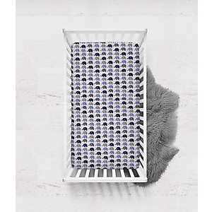 Bacati - Elephant Blue, Navy, Grey 100% Cotton Boys Universal Baby Crib or Toddler Bed Fitted Sheet