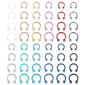 Sanfenly 48Pcs 14G Stainless Steel Horseshoe Nose Septum Rings Piercing Jewelry Cartilage Helix Tragus Earring Hoop Eyebrow Lip Hoop Piercing Ring for Women Men 6mm 8mm 10mm 12mm
