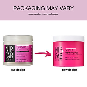 Nip + Fab Salicyclic Fix Night Pads for Face with Hyaluronic Acid, Exfoliating Facial Pad BHA Exfoliant for Skin Hydration Acne Breakouts and Blemishes, 60 Pads, 2.7 Ounce