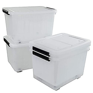 Waikhomes Set of 4 Large Plastic Storage Box with Lid, 30 L Latching Storage Box Bin, Clear