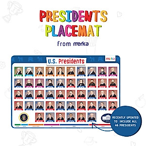 merka Kids Placemat Educational Placemats Kids Placemats for Dining Table Silicone Placemat Presidents of The United States Kids Learning Placemats for Dining Table