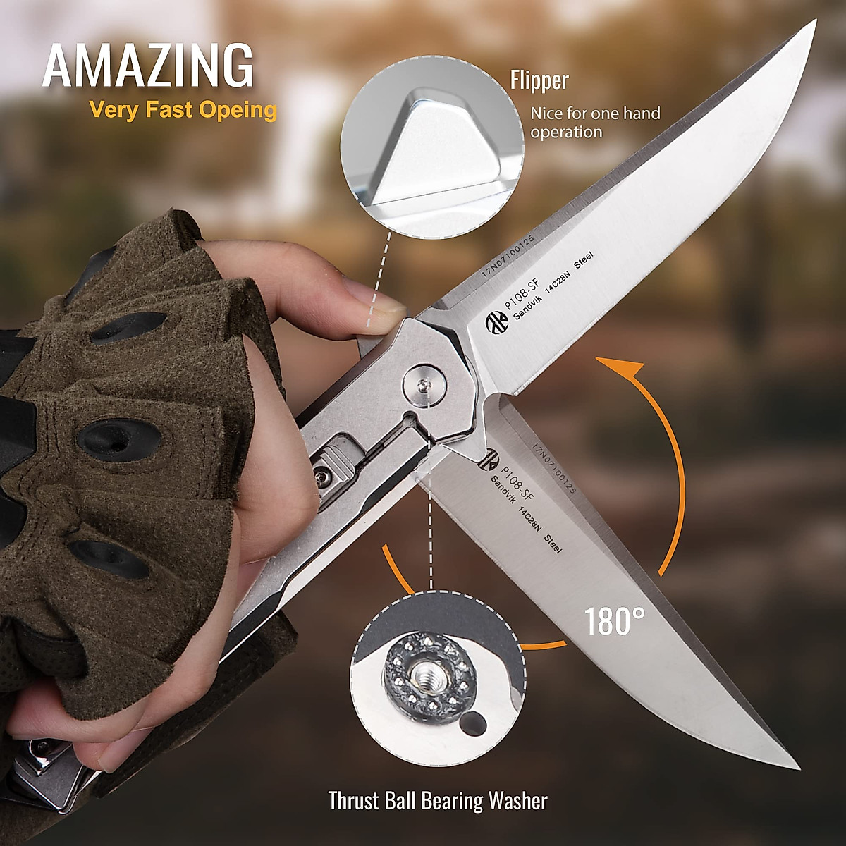 Tactical Folding Pocket Knife for men,14C28N Stainless Steel Blade,Frame Lock,G10 Handle,EDC Small Camping Knives Belt Clip Carry,Lightweight Survival Hunting Flipper Microtech Elemental Bushcraft Hiking Sharp Gear Tool Father Dad Gifts Ruike p108