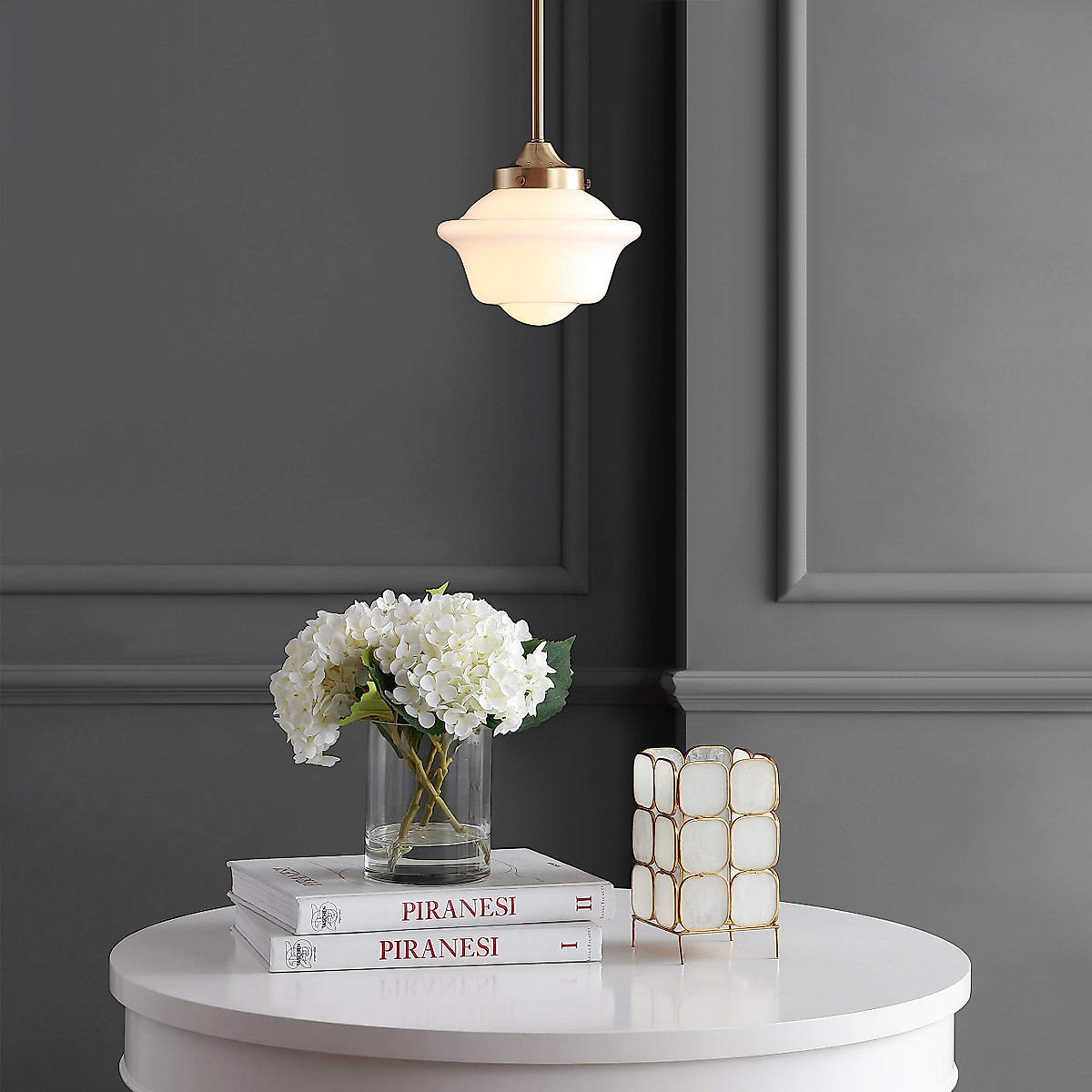 JONATHAN Y JYL3516A Kurtz 7.2" Adjustable Drop Metal/Glass LED Pendant Contemporary Transitional Dimmable Dining Room Living Room Kitchen Foyer Bedroom Hallway, Brass Gold/White