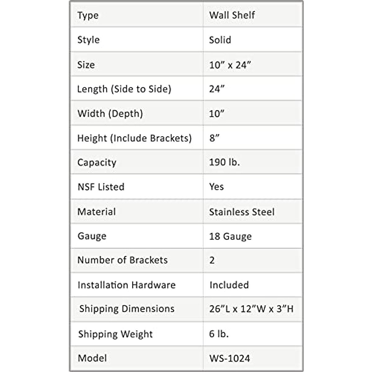 AmGood 10" X 24" Stainless Steel Wall Shelf | Metal Shelving | Garage, Laundry, Storage, Utility Room | Restaurant, Commercial Kitchen | NSF