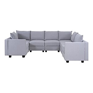Naomi Home Elizabeth Convertible U Shaped Modular Sofa Sectional Modular Couch with Chaise Oversized Sofa Sleeper Couch for Large Living Room - 7-Seater L Shaped sectional Sofa - Gray