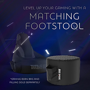 Throne Boss Gaming Footstool [Cover ONLY No Filling] - for Matching Gaming Bean Bag Chair - Pouf/Ottoman for Gaming Room - Round Gamer Foot Stool Footrest with Drink Holder (Black)