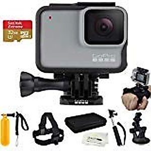 GoPro HERO7 White - W/SanDisk Extreme 32GB Micro SDHC, with an Essential Accessory Kit Bundle, Includes: Car Mount, Head Strap, Wrist Strap, Extendable Monopod, Carrying Case – Large + More