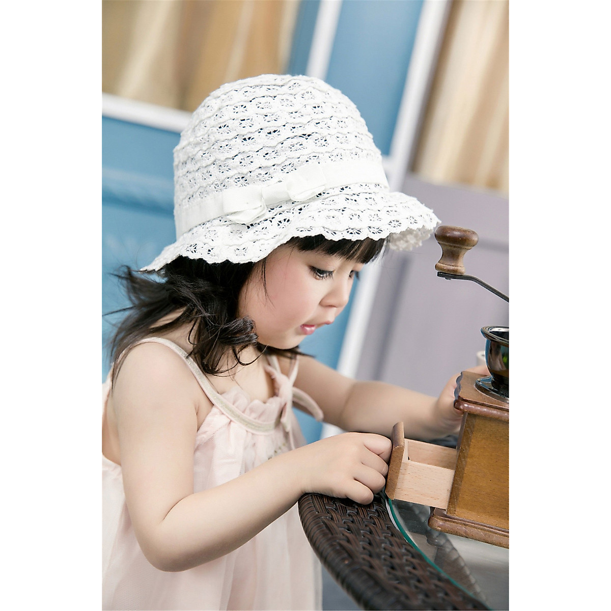 jerague Kids Toddler Baby Straw Sun Hat with Bowknot White Floppy Summer Beach Protection Hats for Boy Girl (White/Lace, 3-5years)