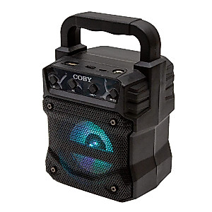Coby Portable Bluetooth Speaker | Wireless PA System with FM Radio | Microphone Input | Karaoke Machine with Lights | Perfect for Kids Adults Outdoors