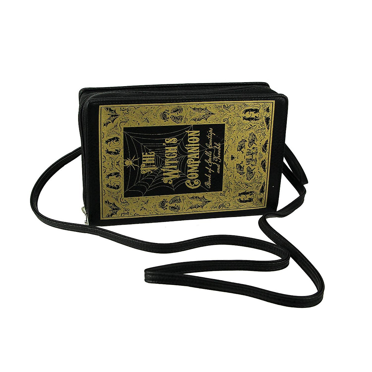 Things2Die4 Black and Gold Witch's Companion Book Crossbody Purse