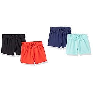 The Children's Place baby girls The Children's Place Unisex Basic Everyday, 100% Cotton, Shorts Casual Pants, Black/Classic Red/Mellow Aqua/Tidal - 4 Pack, 3-6 Months US