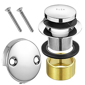 Tip Toe Bathtub Drain Conversion Kit Assembly, Tub Drain Plug Trim Set Bath Tub Drain Stopper with Two-Hole Overflow Faceplate (Chrome Plated)