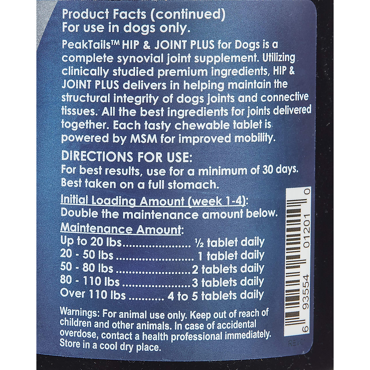 KALA HEALTH PeakTails Arthrix Plus, 90 Count Tablets, Provides Hip & Joint Support for Dogs, Formulated with Clinically Studied Ingredients, MSM, Glucosamine, Chondroitin