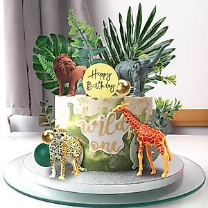 27 PCS Jungle Animal Cake Toppers, Safari Animals Figure Toys Picks Jungle Wild One Animals Cake Decorations for Baby Shower Safari Party Holiday Party (Green)