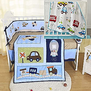 Brandream 6Piece Boys Crib Bedding Set Baby Vehicle Nursery Bedding with Car Trucks